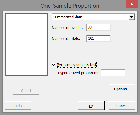 One Sample Proportion Test with Minitab - WMEP